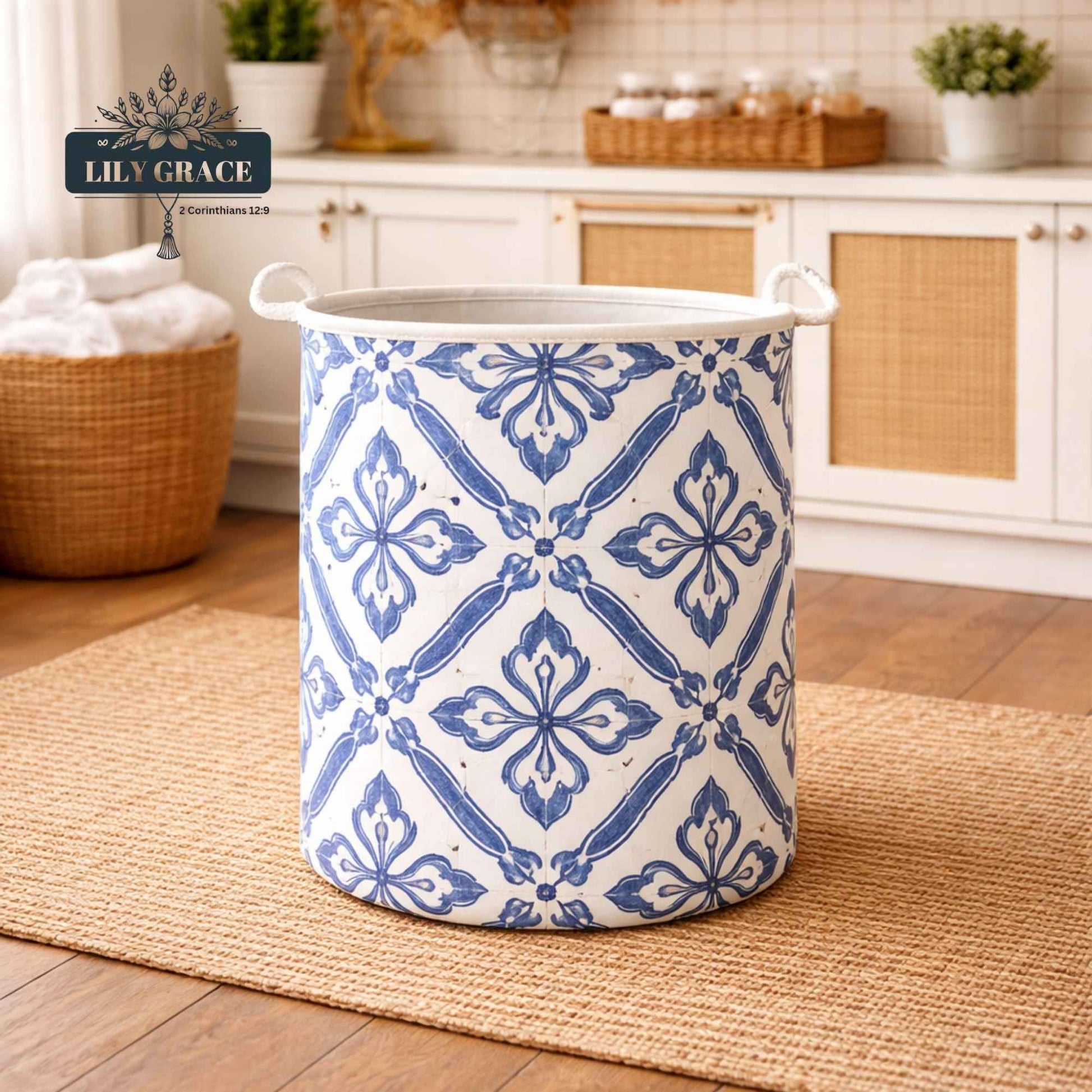 Classic Blue Felt Laundry Basket Set | Foldable Storage – Lily Grace Design